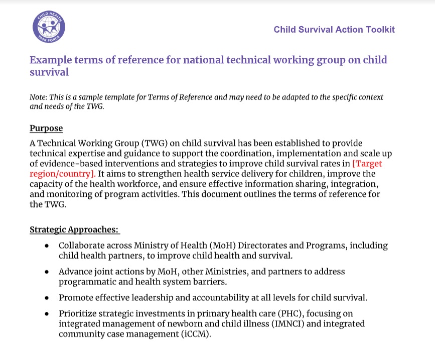 Child Survival Action Toolkit | Child Health Task Force